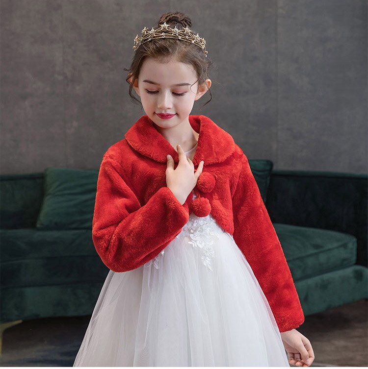 Kids Girls Princess Thicken Plush Jacket Crop Wrap... – Grandado