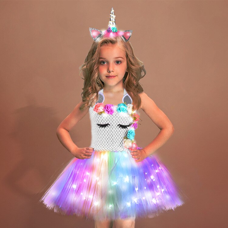 Girls Shiny Unicorn TUT Dress Glowing Kids Unicorn... – Grandado