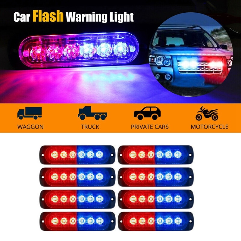 8X Car Truck Red Blue 6LED Strobe Emergency Flashi... – Grandado