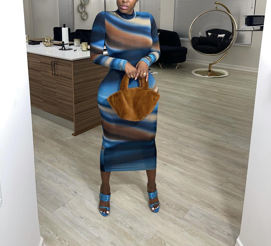 CM.YAYA Women Midi Dress Gradient Color Full Sleev... – Grandado
