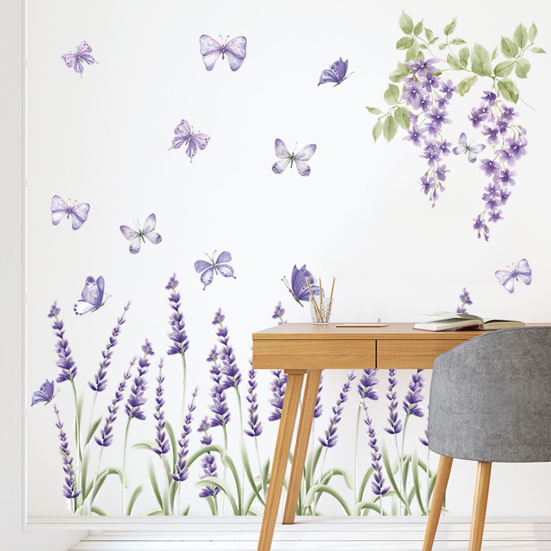 Romantic Purple Lavender Flower Wall Sticker Bedro... – Grandado