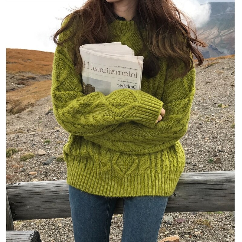 Korejepo Women Green Sweater Preppy Style Autumn W... – Grandado