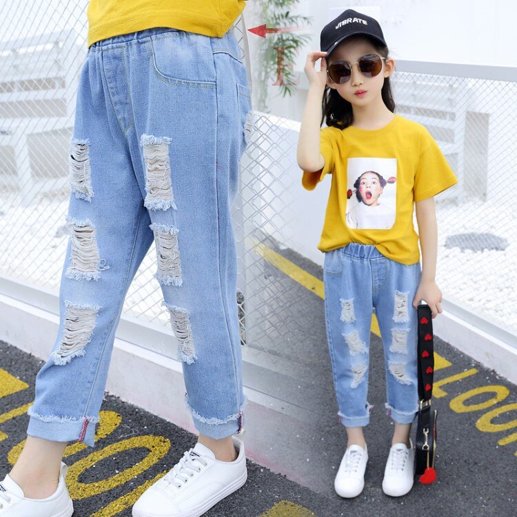 girls hole jeans Baby Girl Cotton Pants srping Lig... – Grandado