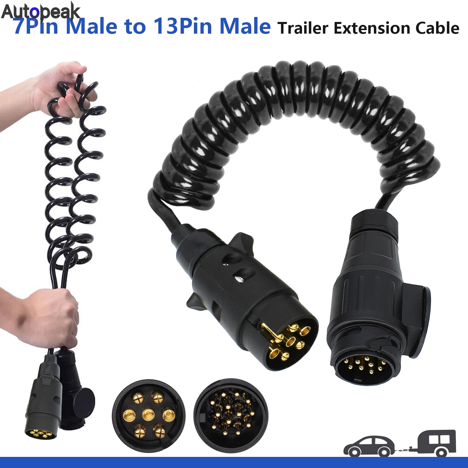 3m Long 7 Pin Male to 13 Pin Male Trailer Extensio... – Grandado