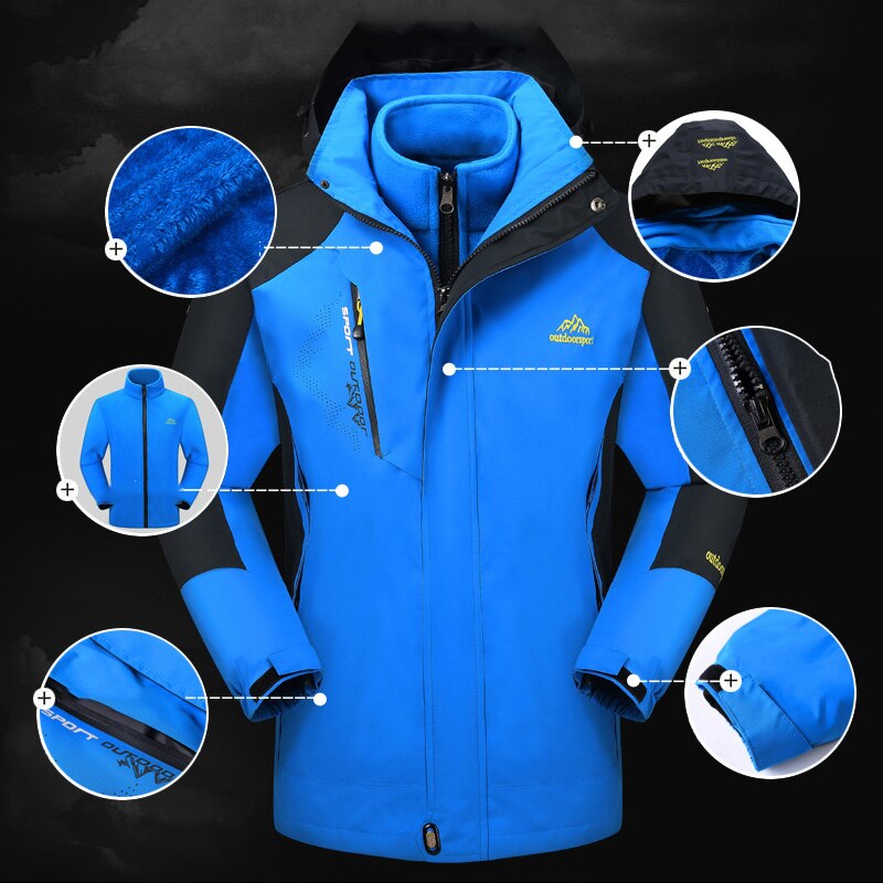winter fleece man hiking jacket Two layers coat 3 ... – Grandado