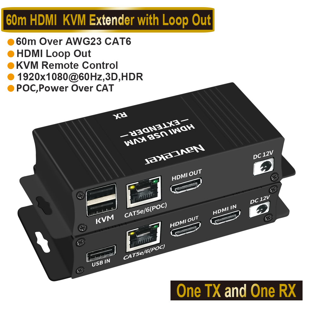 Extensor HDMI KVM de 60M sobre Ethernet Cat5e/6 10... – Grandado