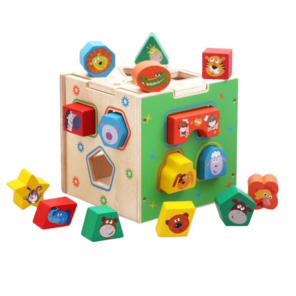 Wooden Shape Sorting Cube Classic Sorting Matching Grandado 8191