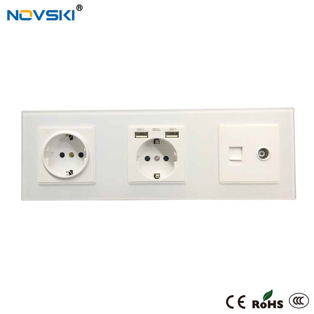 Schuko USB Cat6 TV Hybrid Plug Wall Crystal Glass ... – Grandado