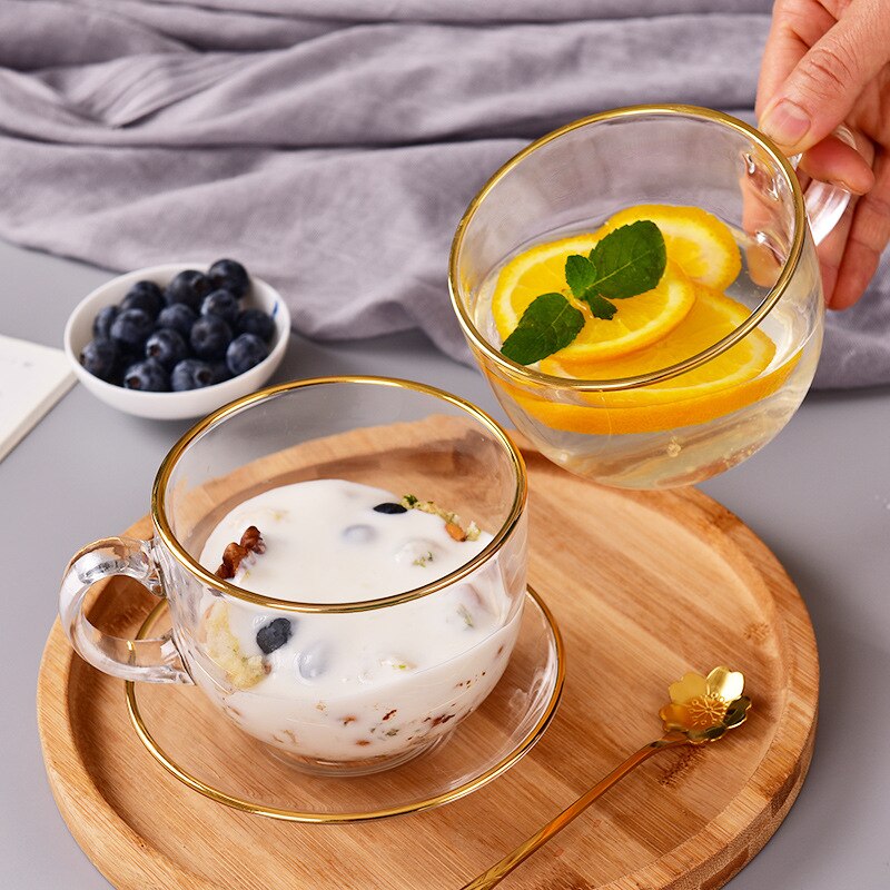 Ins Breakfast Milk Coffee Glass Cups With Plate Go... – Vicedeal