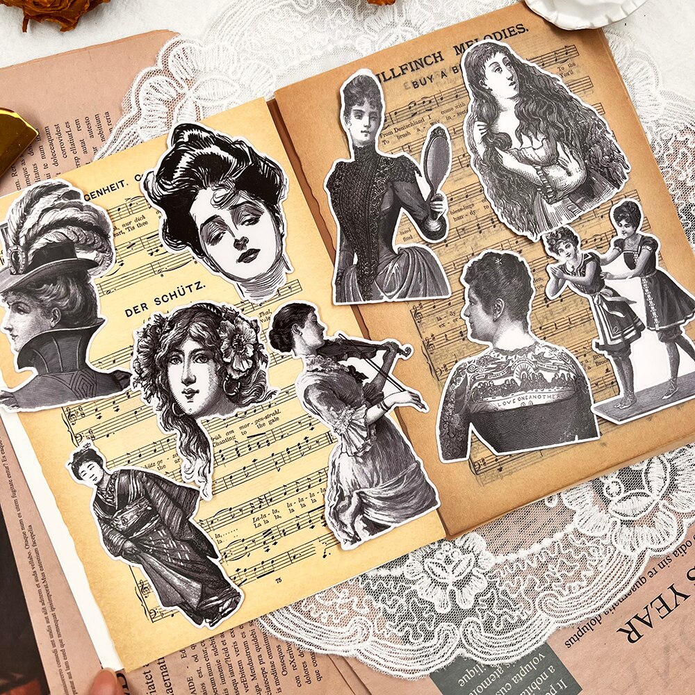 Zwart Wit Lady Journaling Stickers Diy Scrapbookin... – Vicedeal