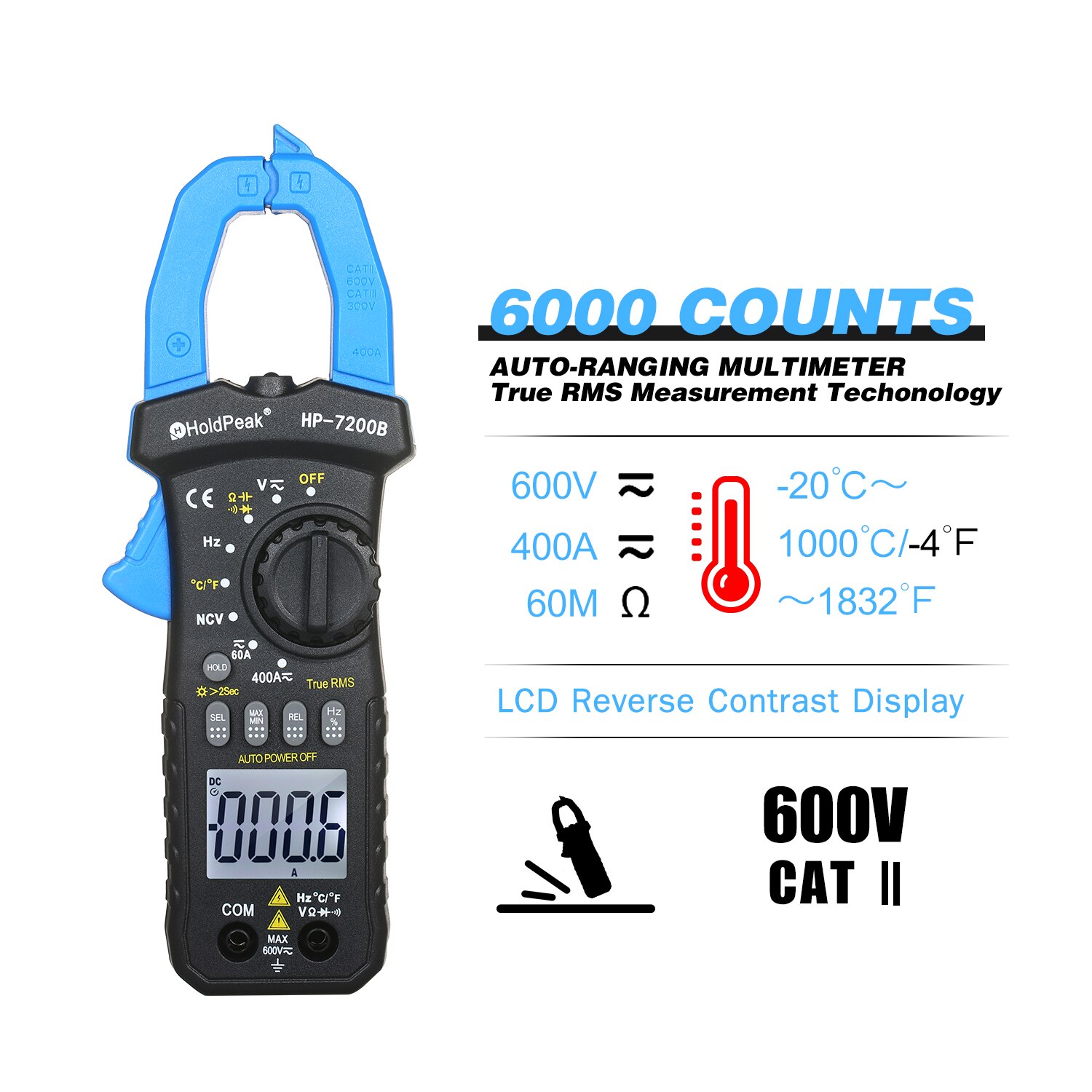 Holdpeak NCV Clamp Meter 6000 Counts Digital Multi... – Grandado