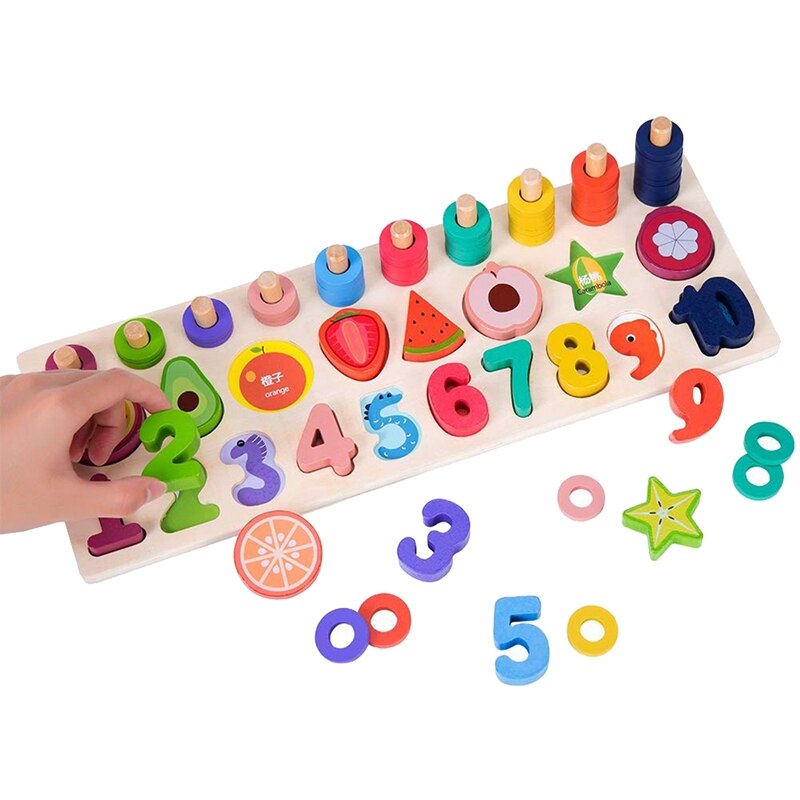 Counting Shape Stacker Wood Sorting Puzzles Toys P... – Grandado