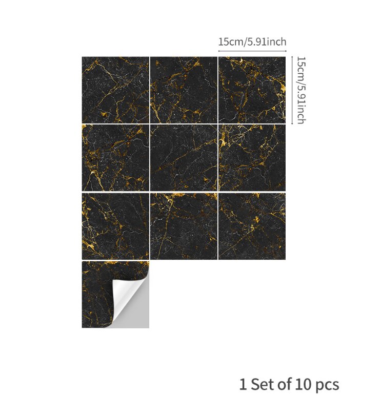 Funlife® Black Gold Marble Tile Sticker DIY Wall D... – Vicedeal