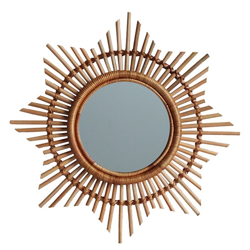 Nordic Rattan Handmade Mirror Flower Sun Frame Nat... – Grandado