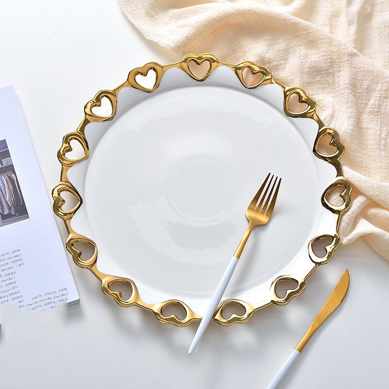 Ceramic Gold Rim Plate With Heart Hollow Out Food ... – Vicedeal
