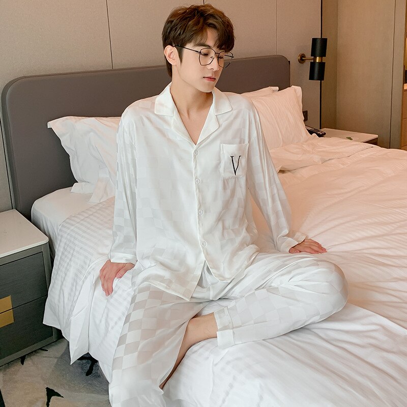 Lapel Pajamas Suit Men Sleepwear With Pants Spring... – Grandado