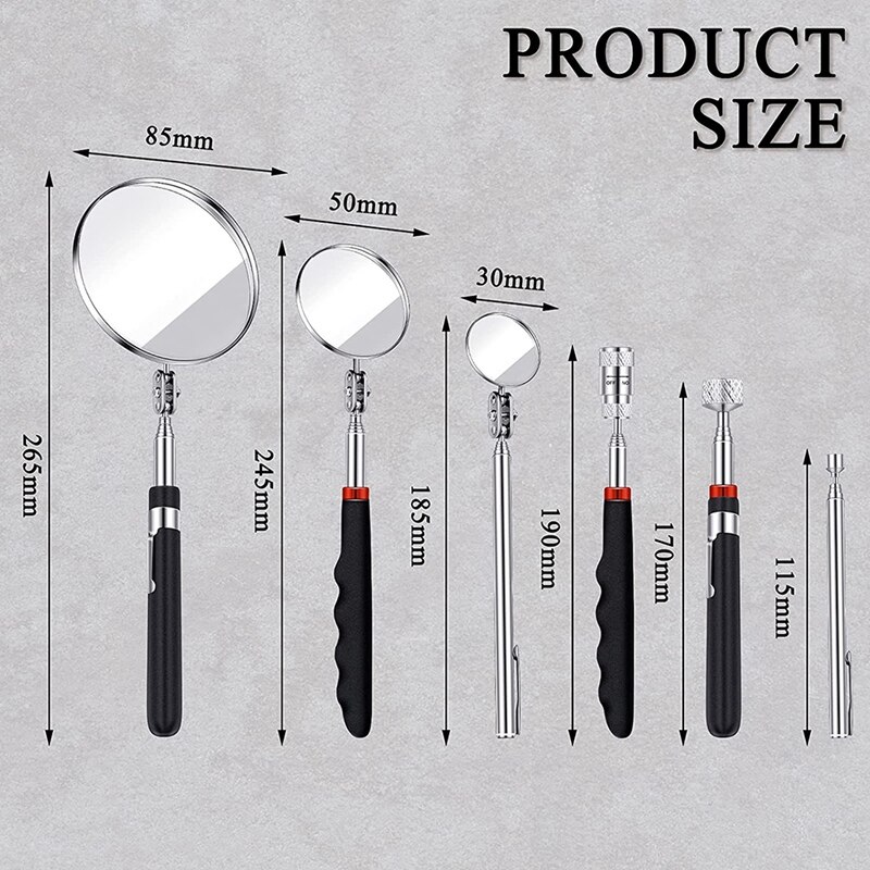 6 Pieces Telescoping Inspection Mirror Mechanic Ma... – Vicedeal