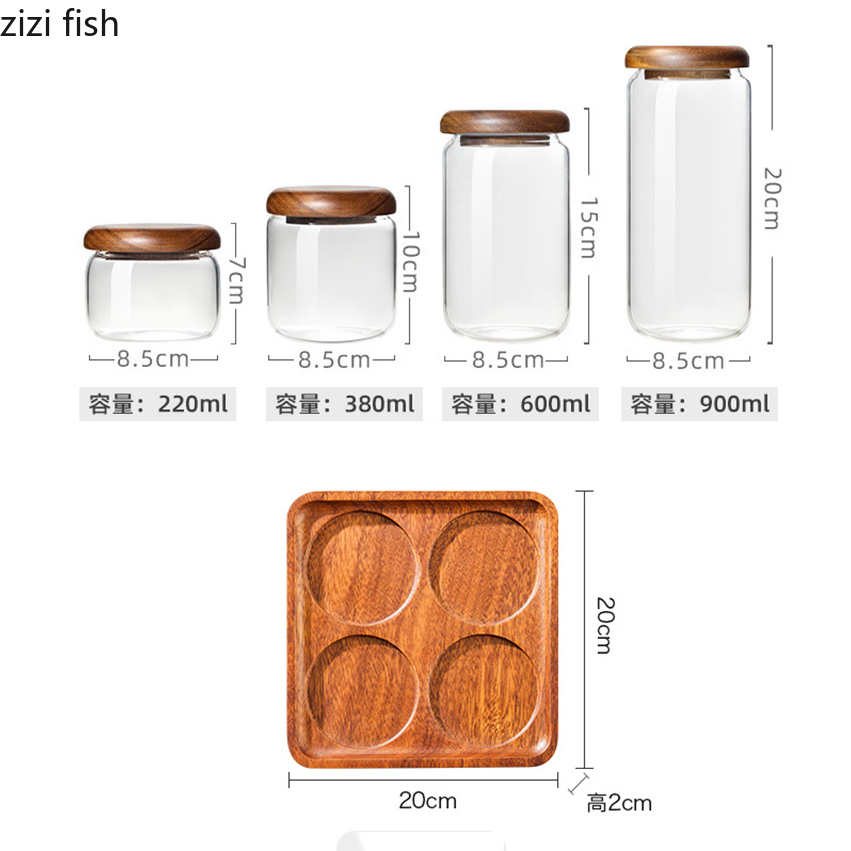 Acacia Wood Lid Glass Storage Jar Round Transparen... – Grandado