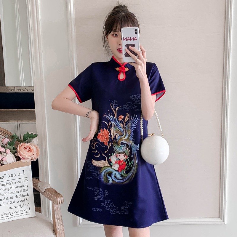 Plus Size 3XL 4XL Navy Blue Party Modern Cheongsam... – Grandado