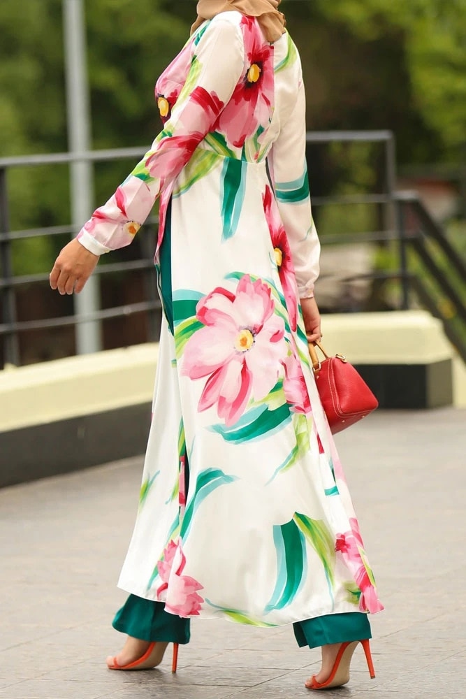 2 Piece Muslim Abaya Set Long Sleeve Print Chiffon... – Vicedeal