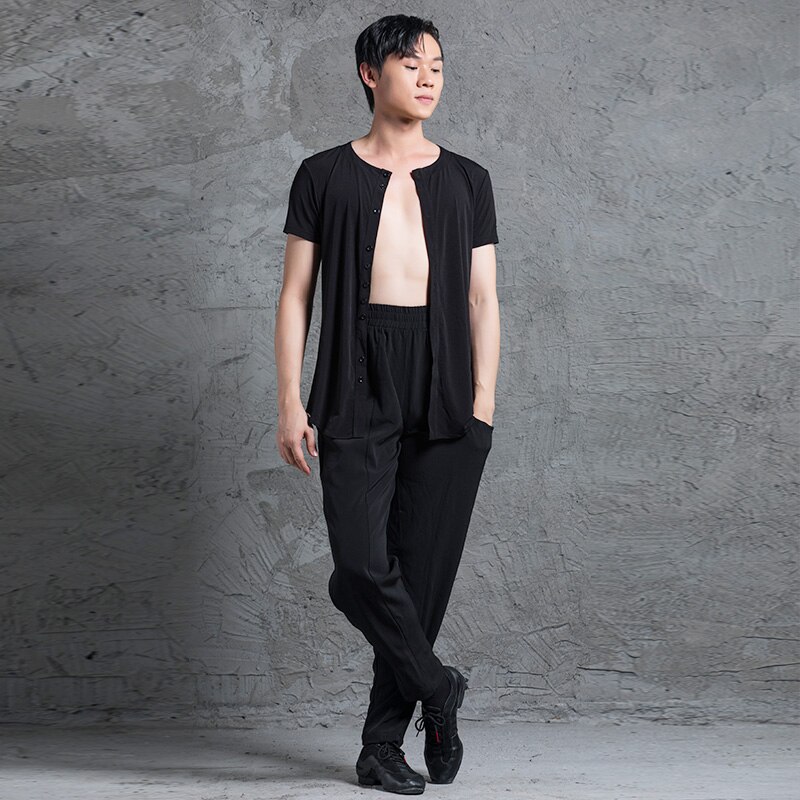 Male Latin Dance Costumes Black Short Sleeve Tops ... – Grandado