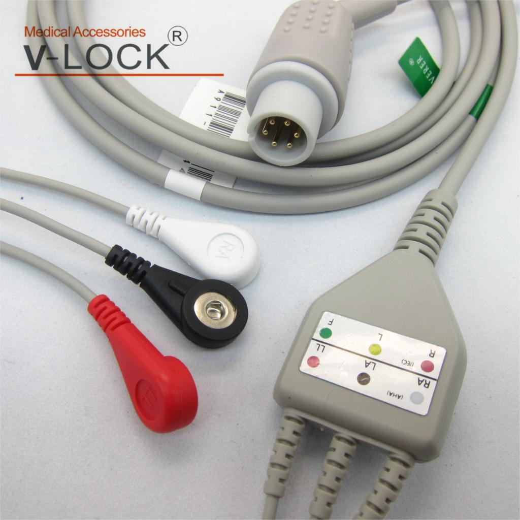 Ekg-kabel i ett stykke med 3 ledninger, klips for ... – Grandado