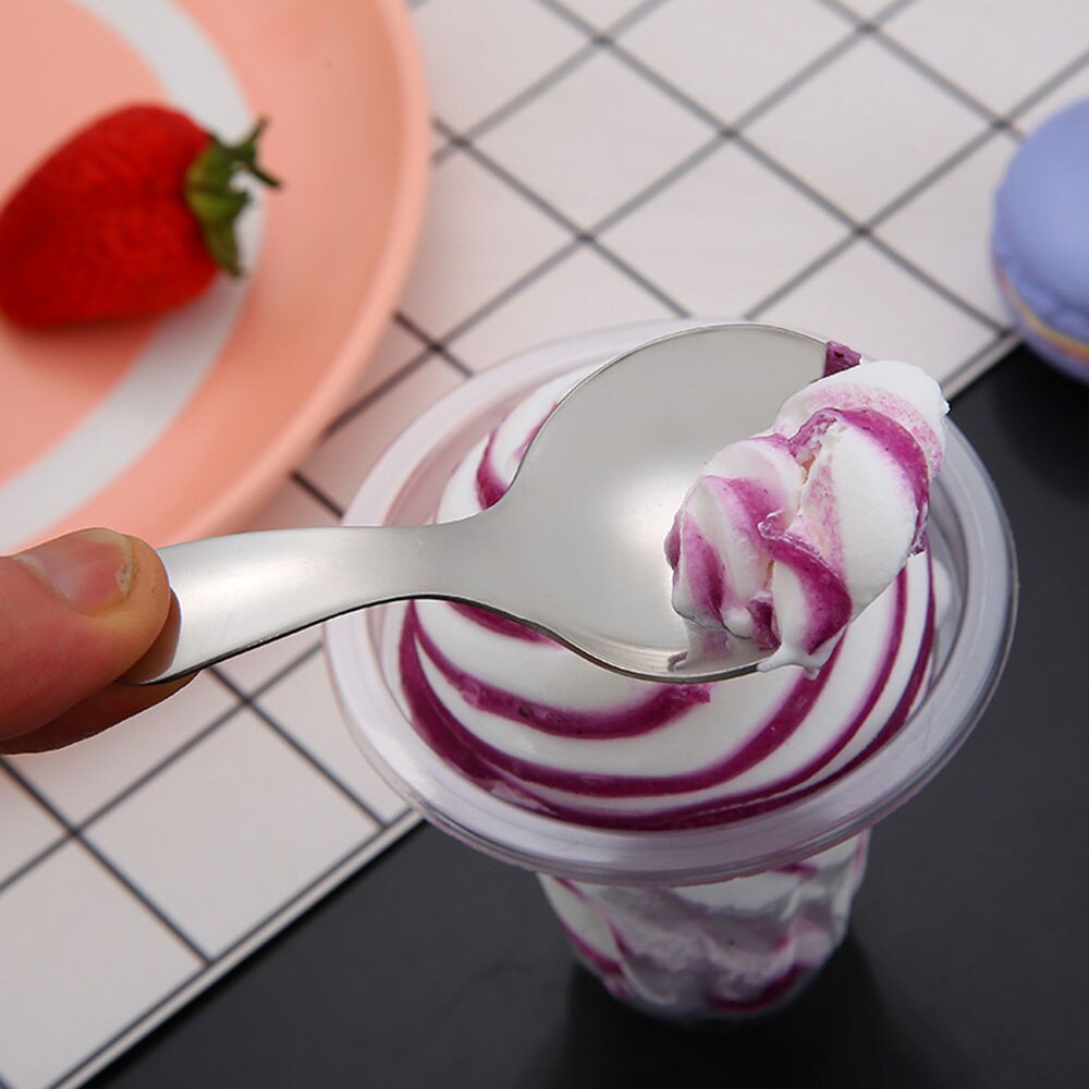 Silver Cute Stainless Steel Round Spoon Short Hand... – Vicedeal