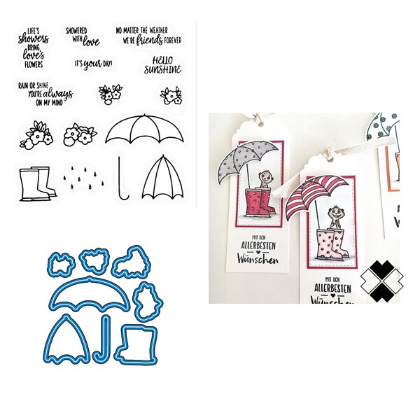 Make a greeting card with the umbrella, rain boots... – Grandado