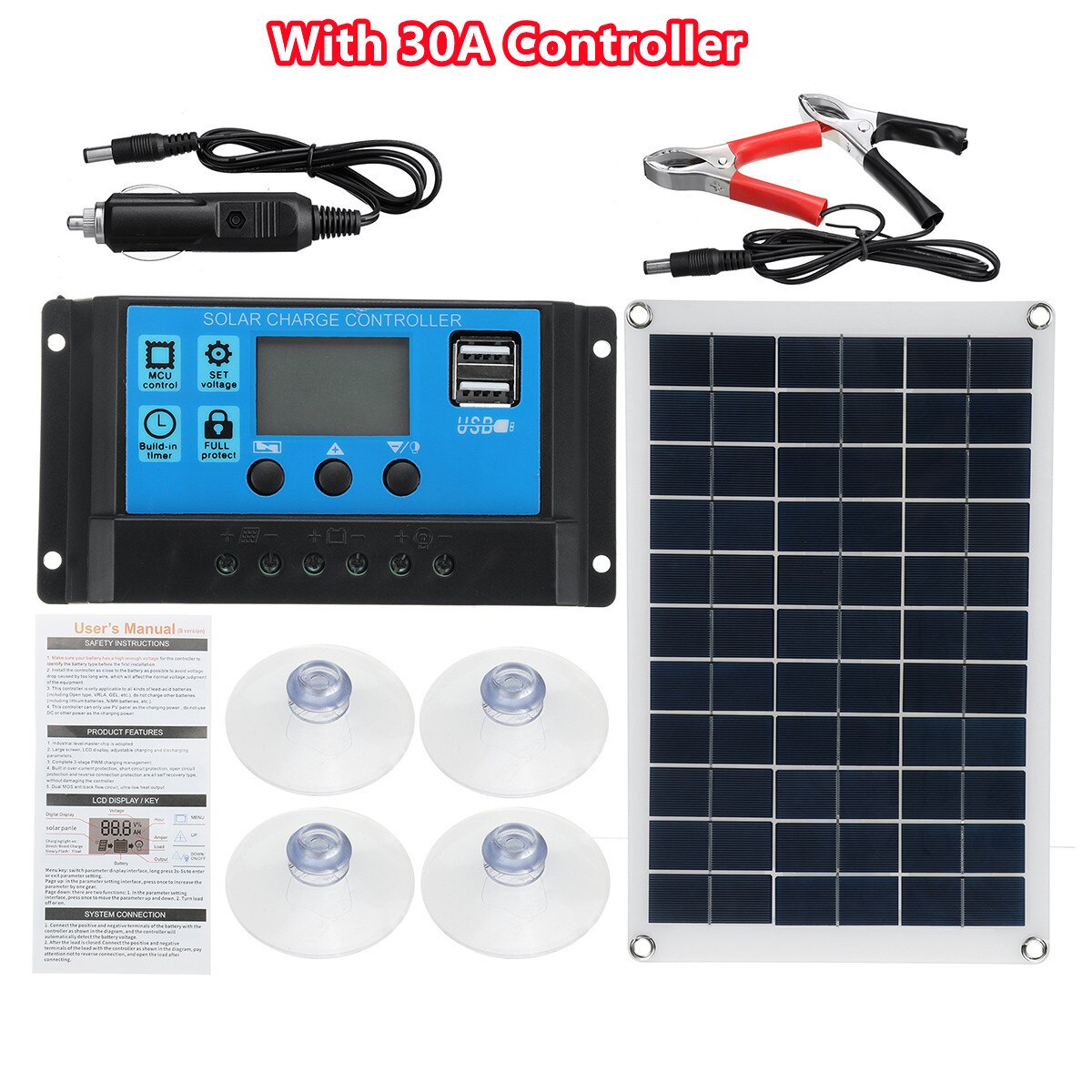 100w solpanelsæt komplet usb med 10/20/30/40/60a controller solceller ...
