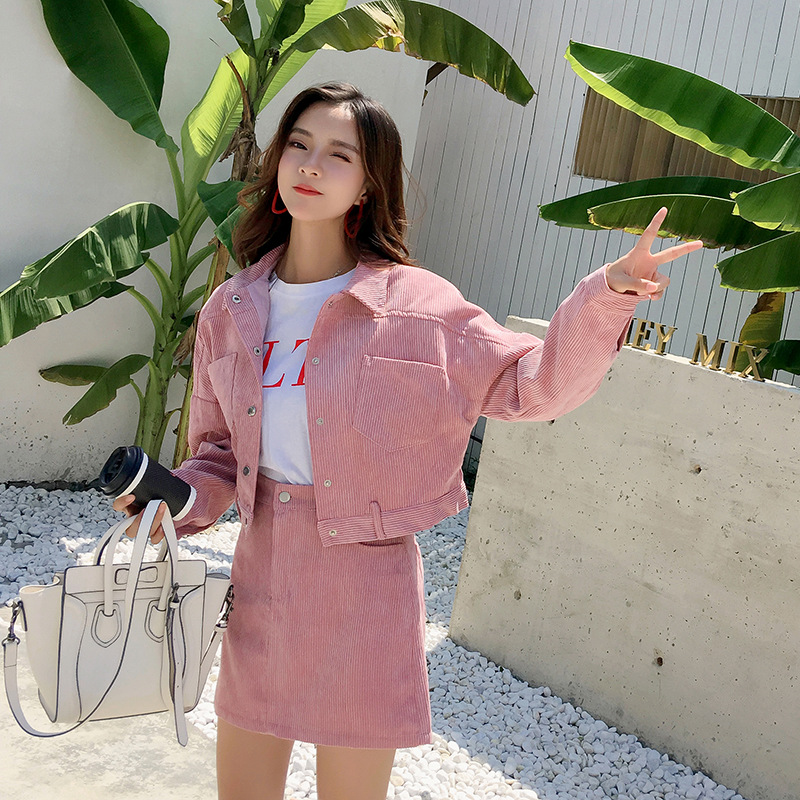 Korean Sweet Women Two Piece Set Ladies Corduroy P... – Grandado