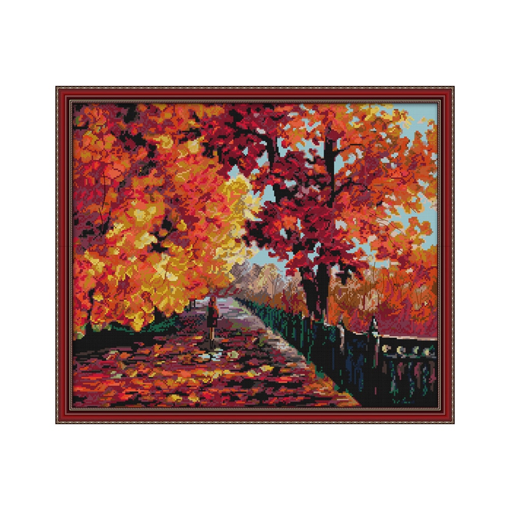 Red leaves cross stitch kit aida 14ct 11ct count p... – Grandado