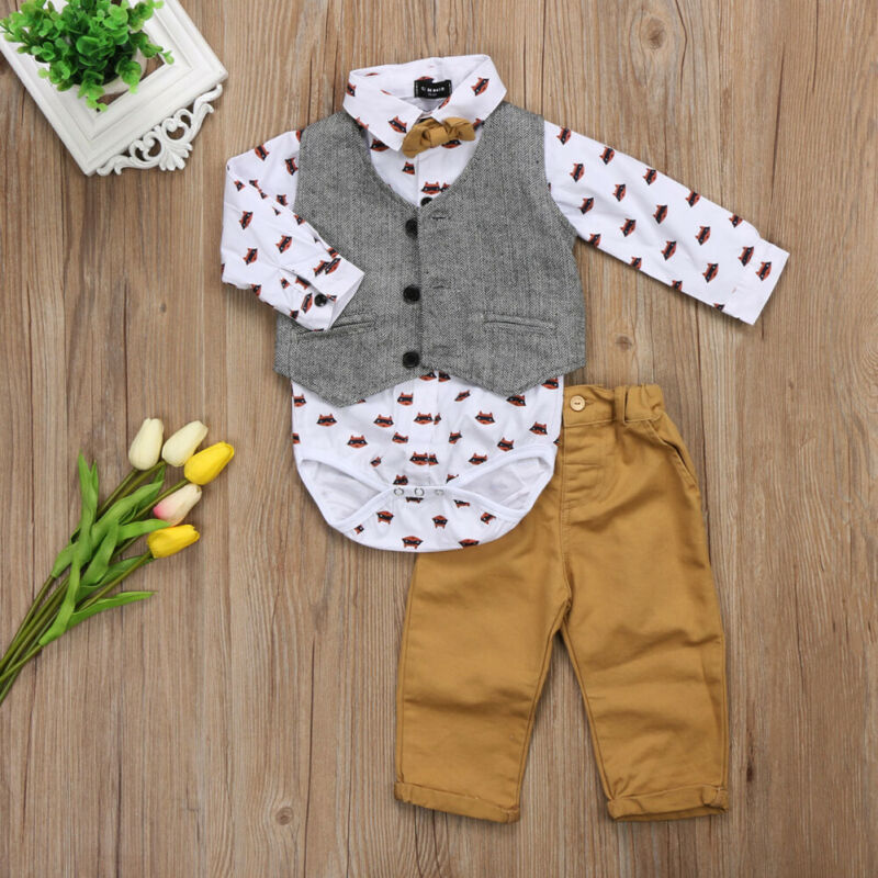 Toddler Baby Boy Formal Suit Waistcoat Pants Bow T... – Grandado