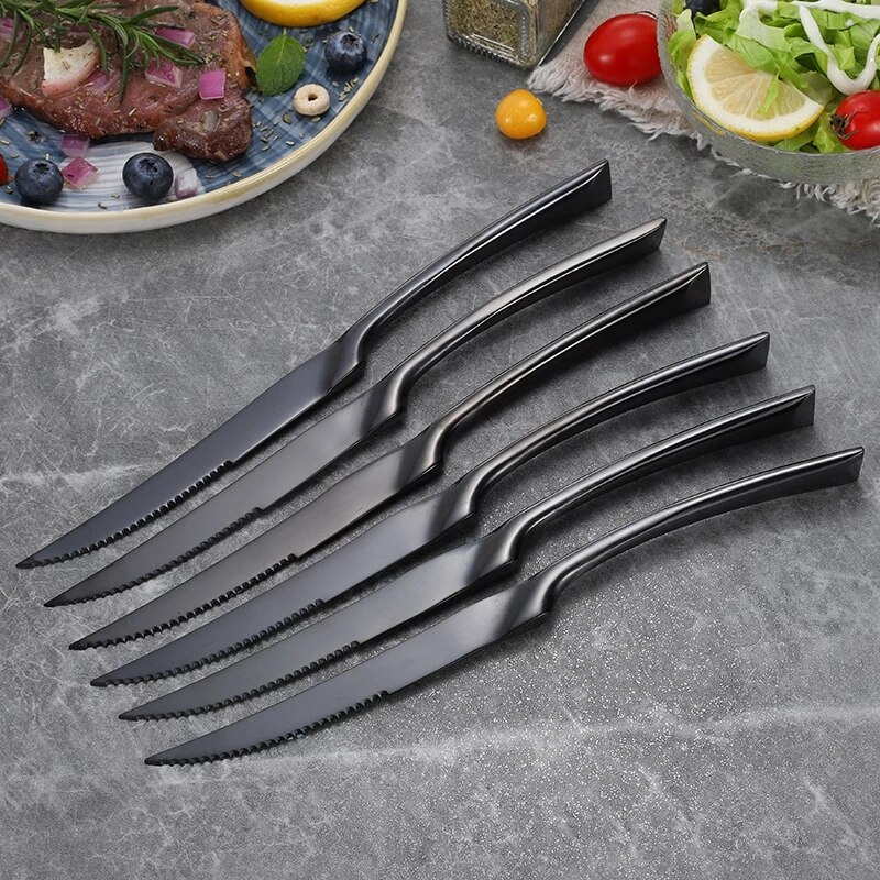 6 Stks/set Rvs Zwart Rose Goud Zilver Steak Mes Sc... – Vicedeal