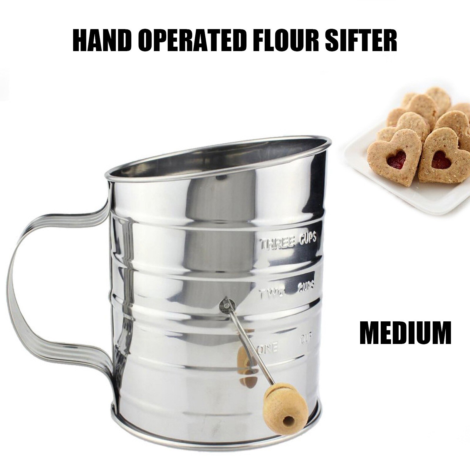 * Flour Sifter Sieve 3-cup Stainless Steel Rotary ... – Vicedeal