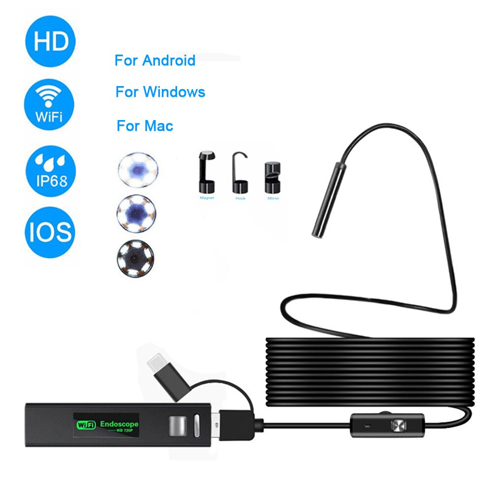 WiFi Endoscope Camera 5MM 6LEDs 720P 2.0MP Industr... – Grandado