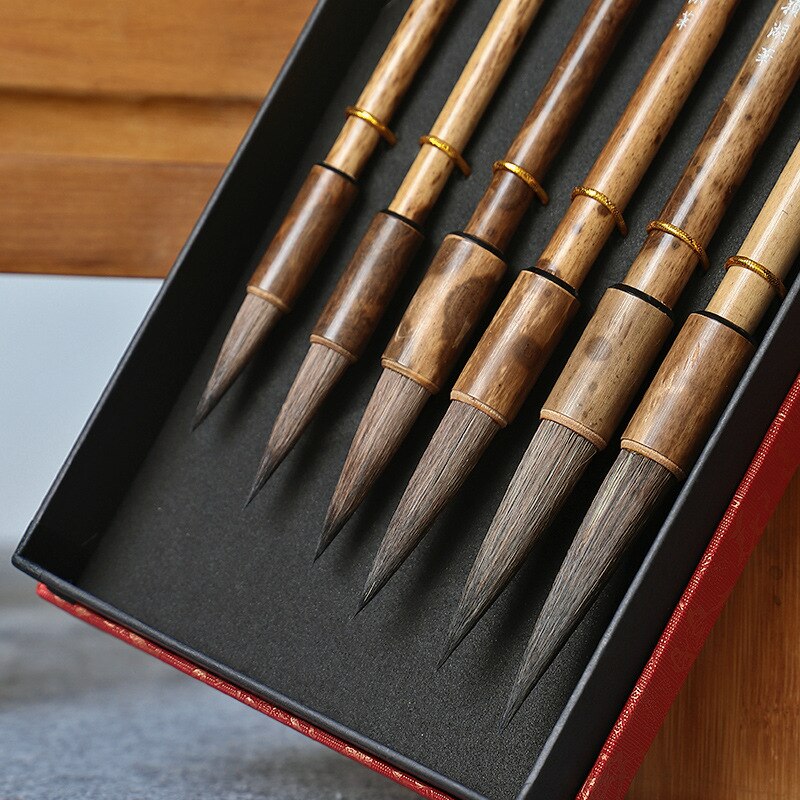 6 Pcs Chinese Calligraphy Brush Pen Set Bamboo Hol... – Grandado