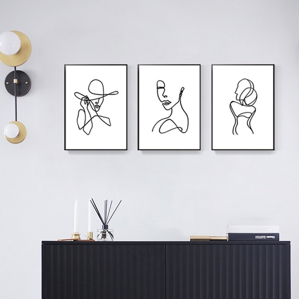 Simple Black And White Line Figure Decorative Pain... – Grandado