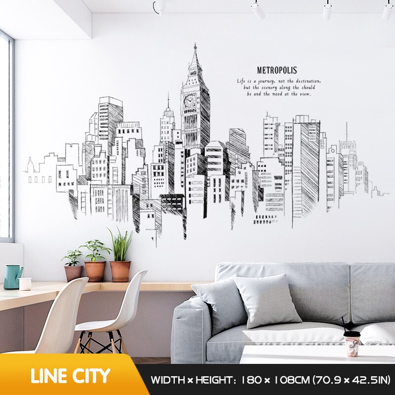 Moderne Stad Silhouetten Muurstickers Thuis Wandde... – Vicedeal