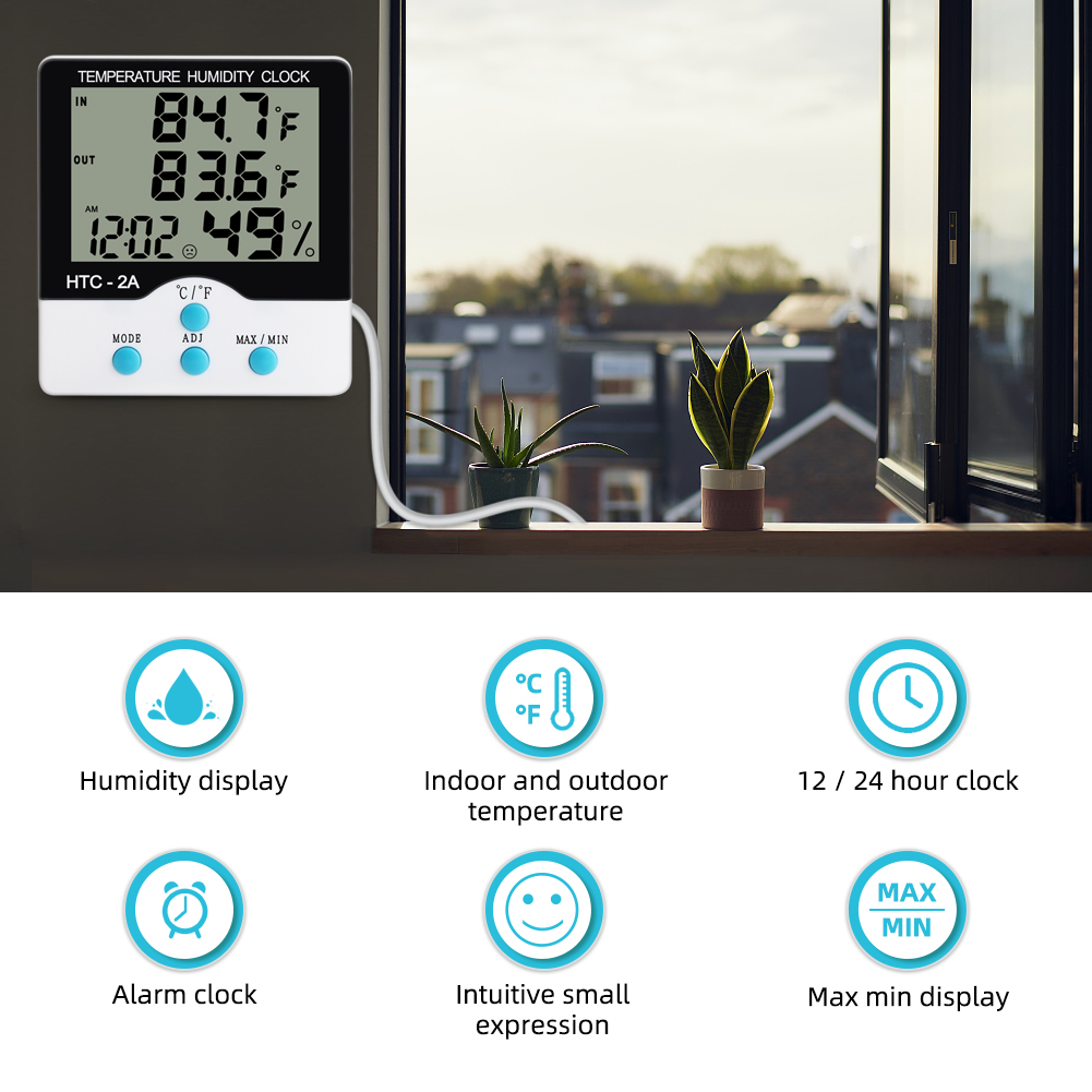 HTC-2A Digital Temperature Humidity Meter Alarm Cl... – Grandado