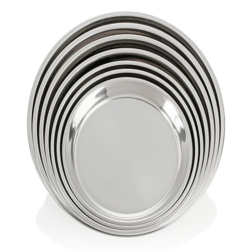 Large Stainless Steel thick Flat Round Dish tray C... – Grandado