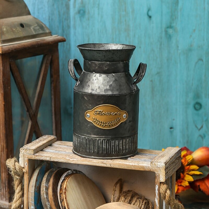 Vintage Farmhouse Rustic Jug Vase Metal Iron Shabb... – Vicedeal
