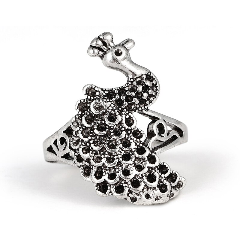 Spider Crocodile Owl Rings Black Silver Color Open... – Grandado