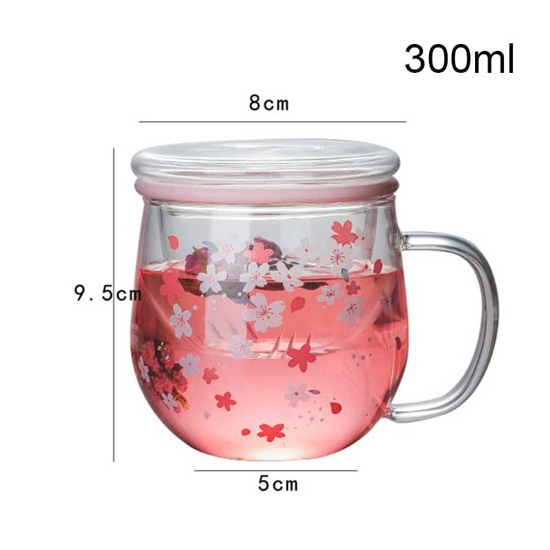 300ml Sakura Mug Glass Mug with Tea Infuser Filter... – Grandado