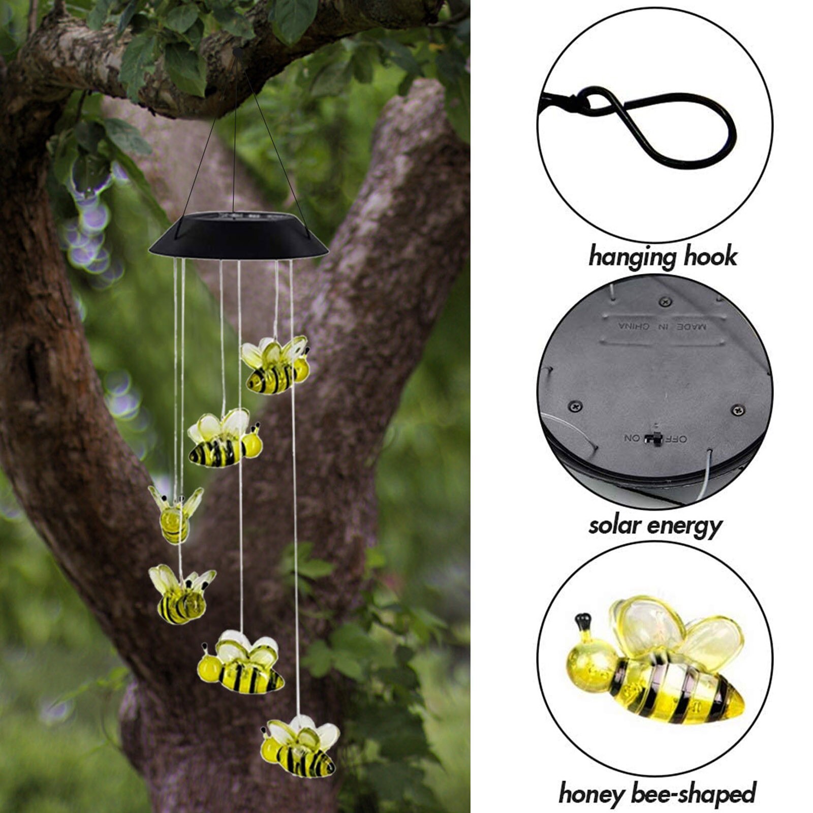 Wind Solar Bee Chimes Color-changing Moving Rotati... – Grandado