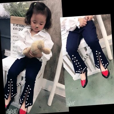 Meisjes jeans lente split vork broek mbroidered fl... – Vicedeal