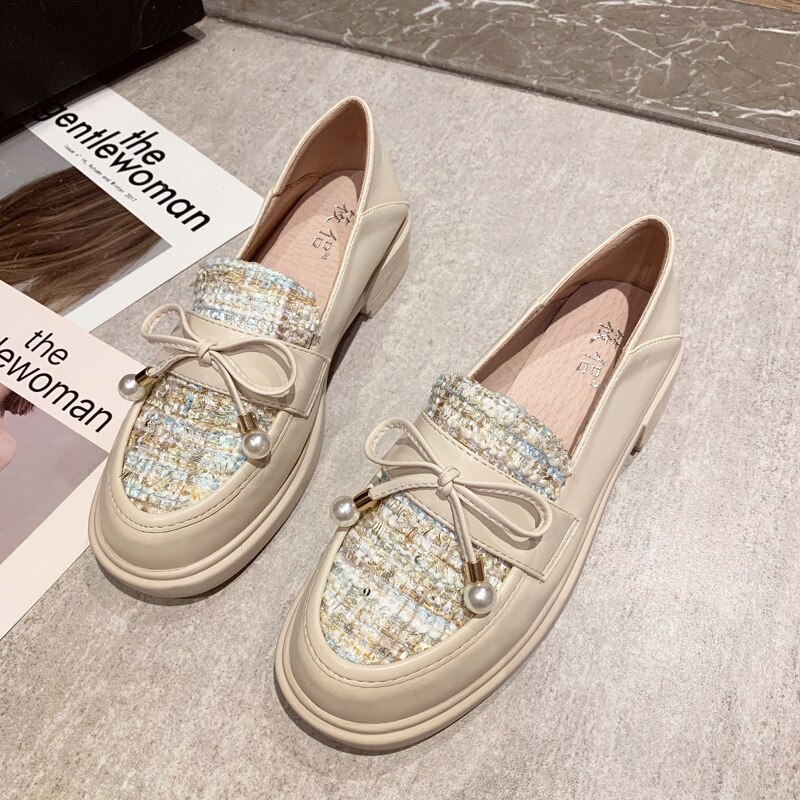 College Girls patchwork plaid loafers cozy two way... – Vicedeal