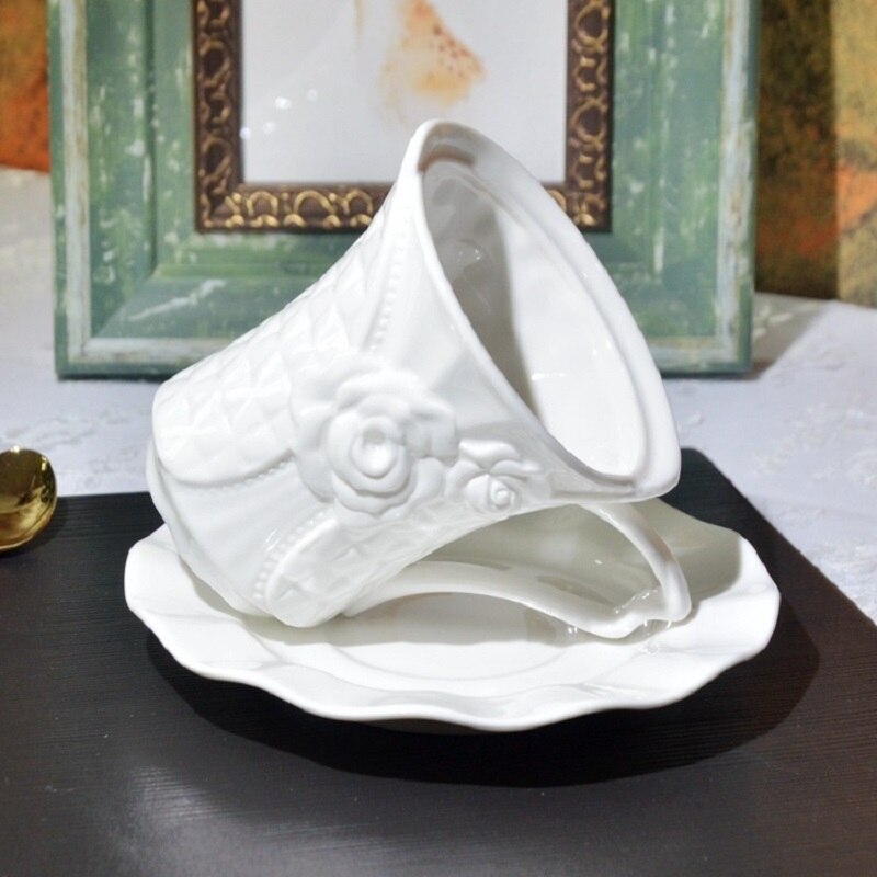 250ml Ceramic Water Cup Embossed Mark Cup Pure Whi... – Grandado