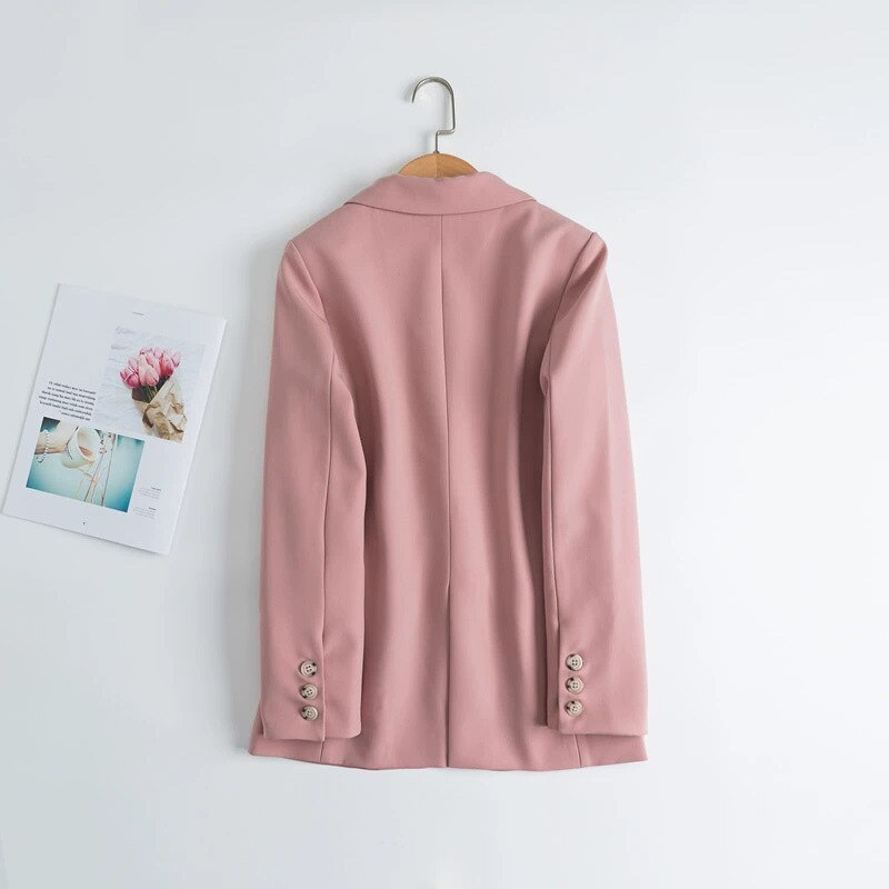 Pink Chic Blazer Suits Women Solid Colors Single B... – Grandado