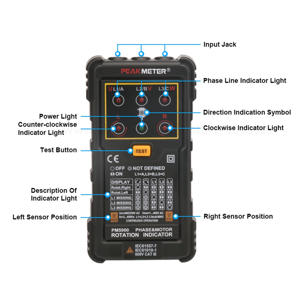 Handheld Drei Phase Rotation Indicator Meter 3 Mot... – Vicedeal