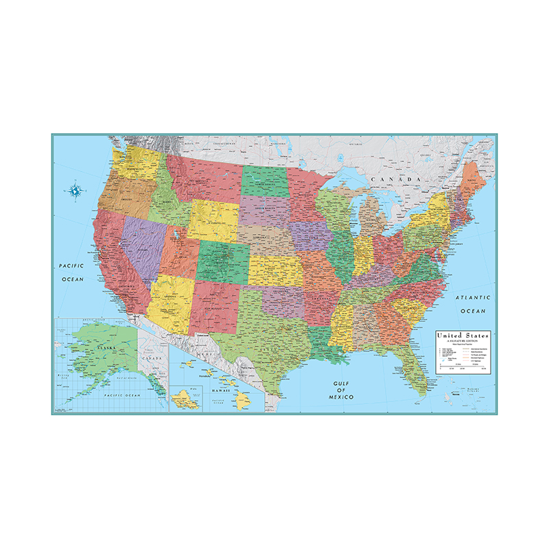 150*100cm Map of The United State Non-woven Canvas... – Grandado